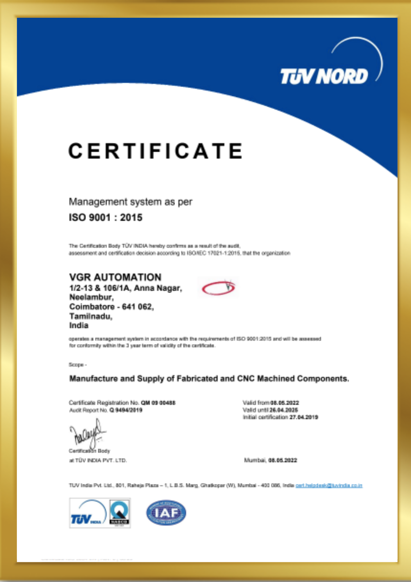 Our Certifications – VGR Automation